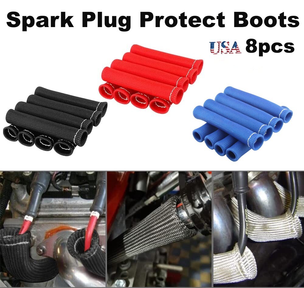 8Pcs Spark Plug Wire Boots Heat Shield Protector SleeveThermal Cover ...
