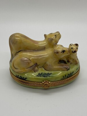 limoges trinket box, French, Hand Painted Lion Trio | eBay