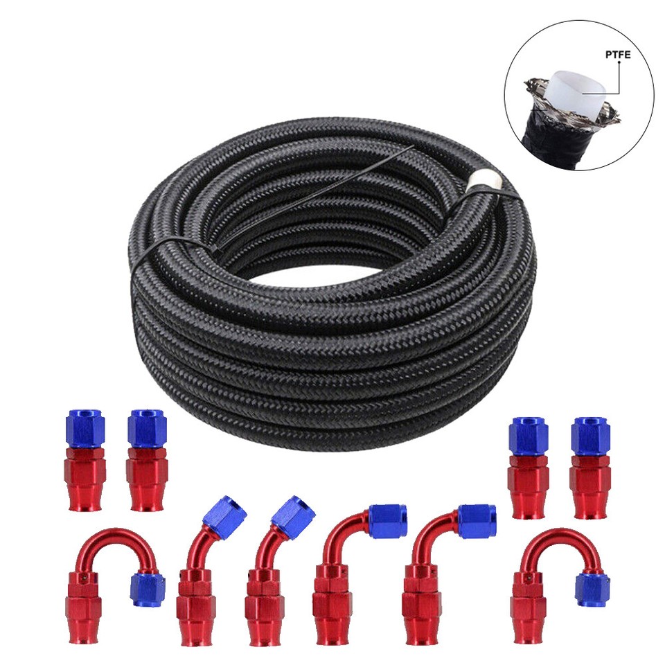 20ft Braided PTFE Fuel Hose Line Kit w/ Hose End Fitting 4AN-6AN-8AN ...