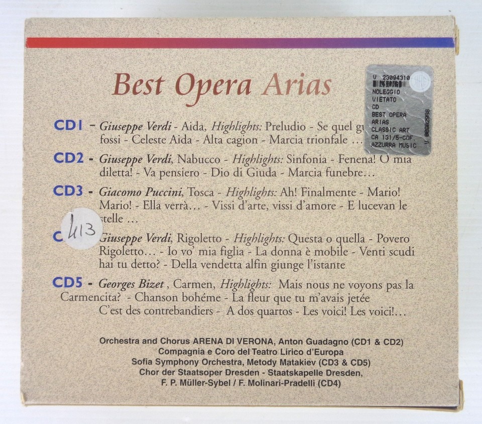 Best Opera Arias - Verdi-Puccini-Bizet - 5 CD - Classical Music | eBay