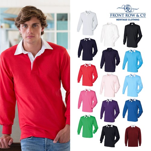 Front Row Long Sleeve Traditional Plain Rugby Shirt (FR100)-Casual ...