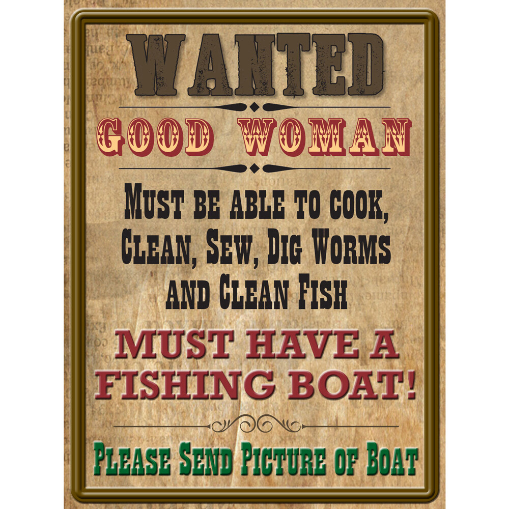 2x AFN Aluminium 40cm Tin Sign Wanted Good Woman Wall Hanging Fishing ...