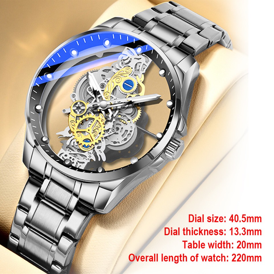 Luxury Men's Stainless Steel Automatic Mechanical Wrist Watch Gold Tone ...