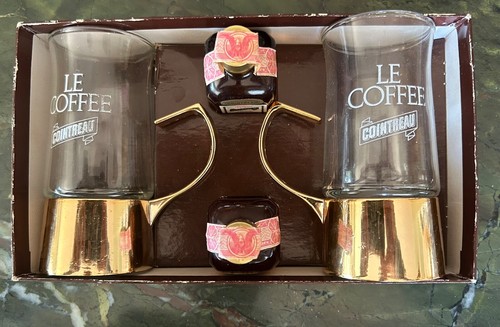 VTG Cointreau Le Coffee 2 Glass & Gold Mugs, 2 Unopened Bottles Barware ...