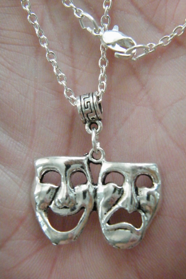 Comedy Tragedy Masks Necklace Theater THESPIAN Silver Actors Charm 24 ...