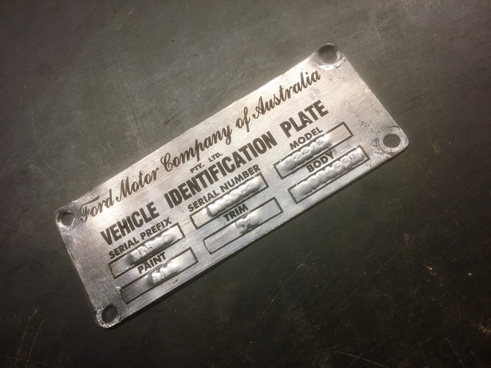 XK XL Ford Falcon Futura Customline & Mainline ID Compliance Plate Tag ...
