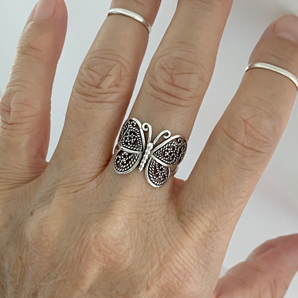 Sterling Sterling Filigree Butterfly Ring, Silver Rings, Bug ...