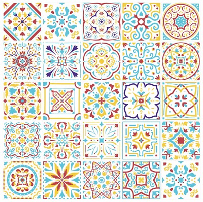 Pack Of 24 Mosaic Azulejo Tile Stickers for 200mm x 200mm, 8 x 8 Inch ...