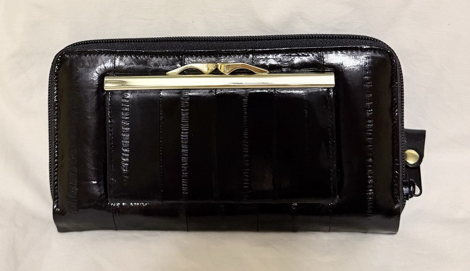 Beatiful Vintage New Lee Sands Black Eel Skin Snap Over Checkbook ...