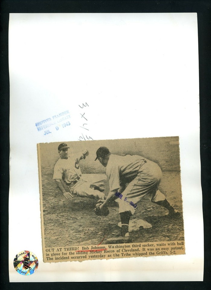 Mickey Rocco Bob Johnson 1943 Press Photo Washington Senators Cleveland ...