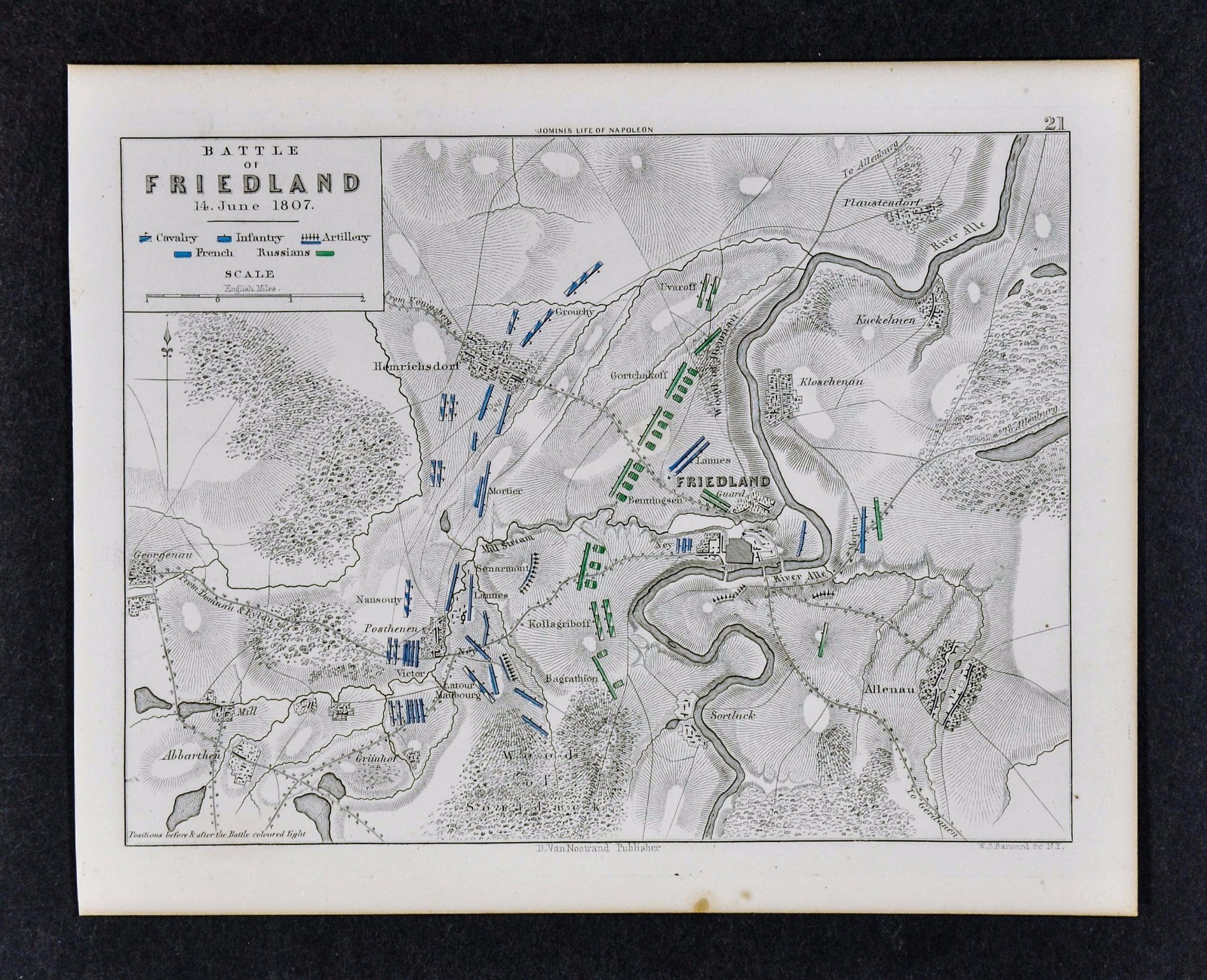 1864 Jomini Napoleon Military Map - Battle of Friedland - Poland France ...
