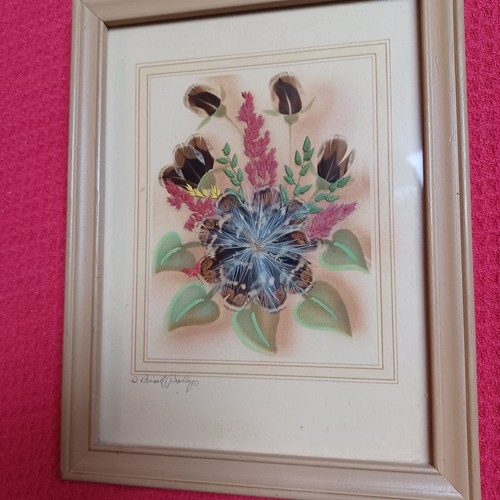 Vintage Prairie Pictures Orig. Feather-Flower Craft Signed Ida Bisek ...