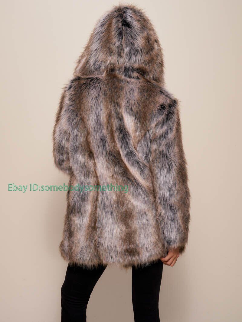 Winter Women's New Faux Fur Coat Loose Hooded Warm Furry Jackets Faux ...