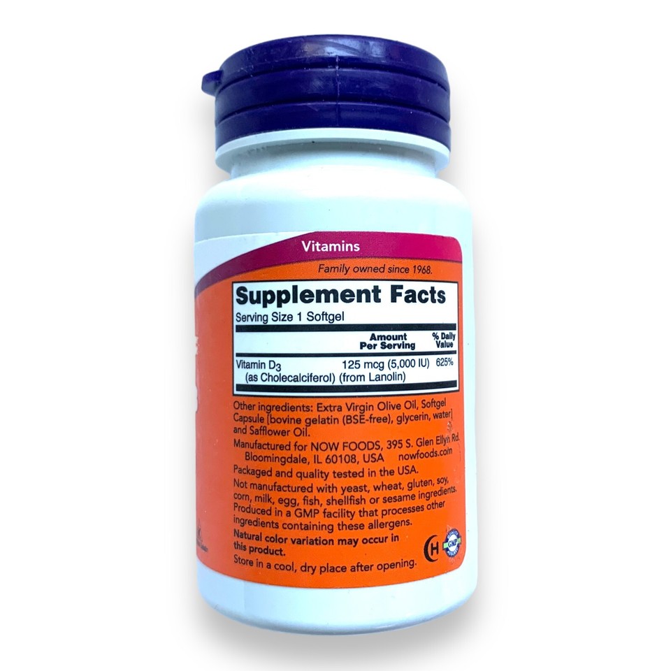 NOW FOODS High Potency Vitamin D3 5000 IU Structural Support 240 ct ...