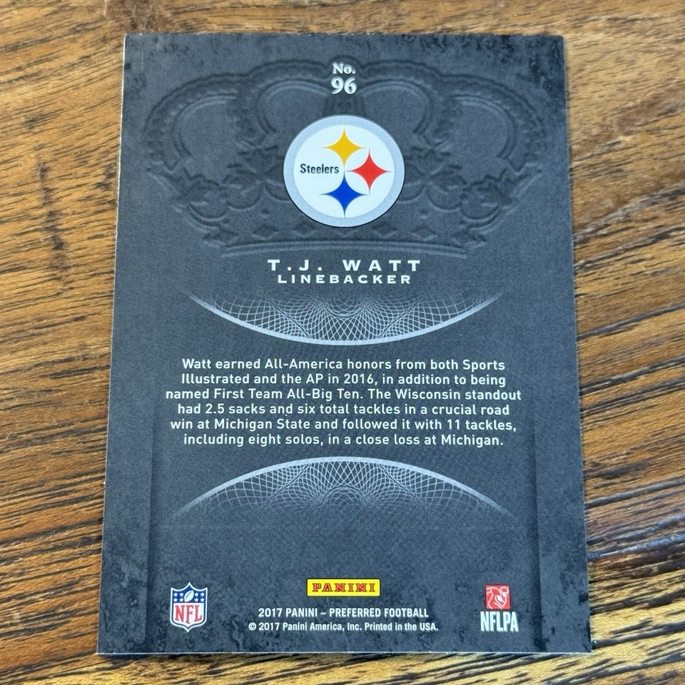 TJ Watt 2017 Panini Crown Royale ROOKIE CARD RC #96 Pittsburgh Steelers ...