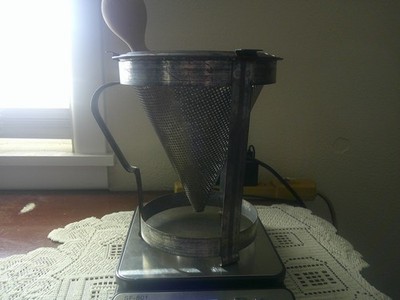 Vtg Cone Mill Colander Metal Mesh Wooden Pestle Set Sieve Stand 9” Tall ...