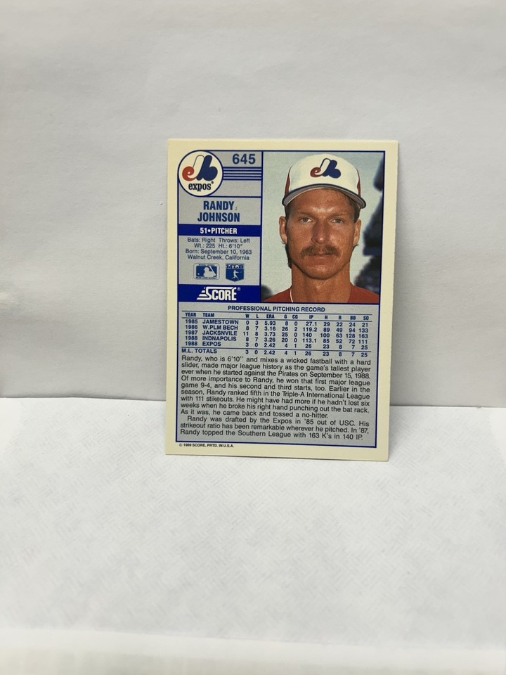 1989 Score - #645 Randy Johnson Rookie Card Montreal Expos HOF | eBay