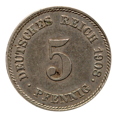 1908E Germany Empire 5 Pfennig Coin, km11, Mintage 2,919,000 - Rare ...