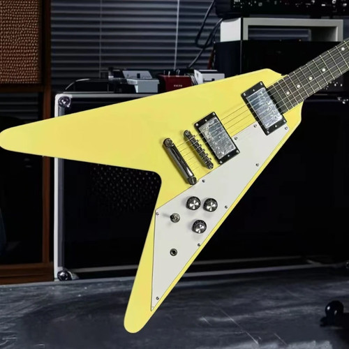 22 Tone Yellow Custom Flying V Yellow HH Pickups Mahogany Body Electric ...