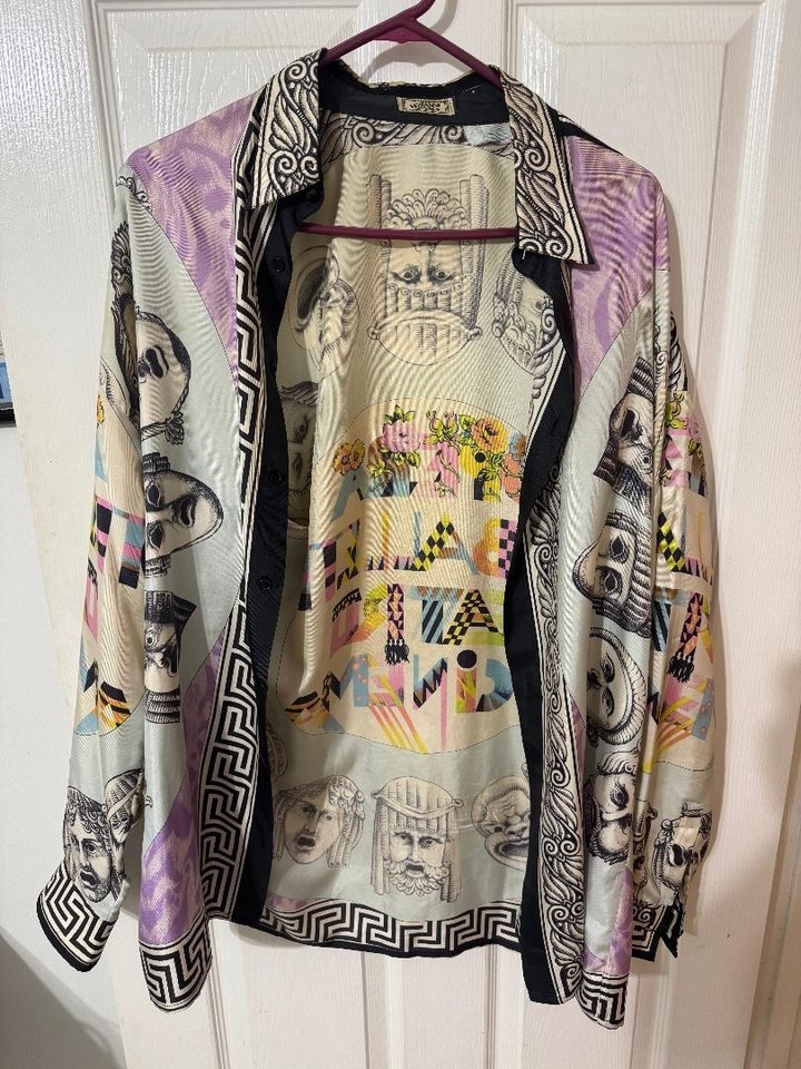 Versace Men Greek Theater Mask Silk Shirt Size 48 | eBay