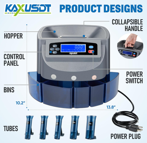 Coin Counter Machine Electric Coin Sorter Sort 270 Coins/Minute 500 ...