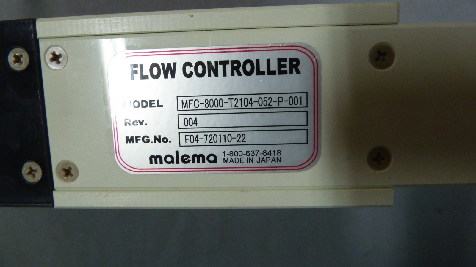 Malema MFC-8000-T2104-052-P-001 FLOW CONTROLLER Rev 004 F04-720110-22 ...