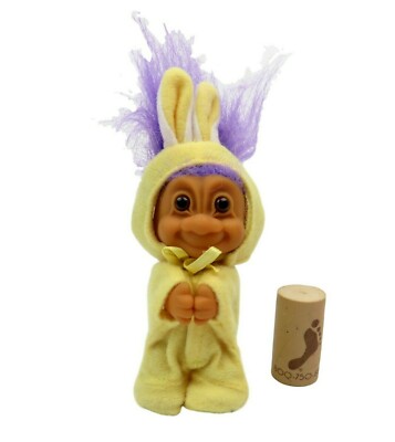 Easter 3" Russ Troll Doll CLIP ON BUNNY Yellow Rabbit Suit HTF Purple ...