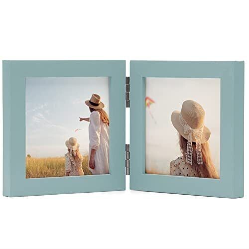 Double 4X4 Picture Frames Hinged Folding Photo Frames in Teal Blue for ...
