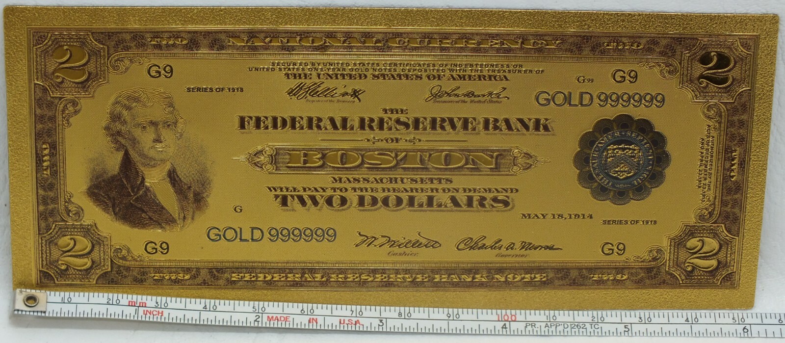 1918 $2 Battleship National Federal Reserve Boston Novelty 24K Gold ...