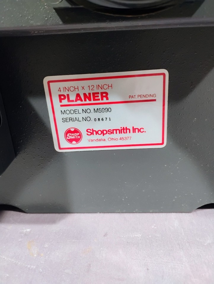 Shopsmith #M5990, Standalone 12" Professional Thickness Planer w/Manual ...