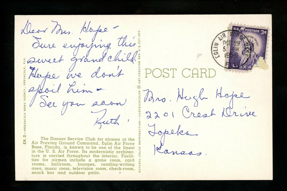 Military postcard World War 2 WWII Danner Service Club Eglin Air Force ...