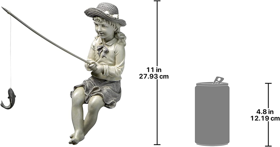 EU9305 Big Catch Fisherwoman Girl Fishing Garden Statue, 11 Inch ...