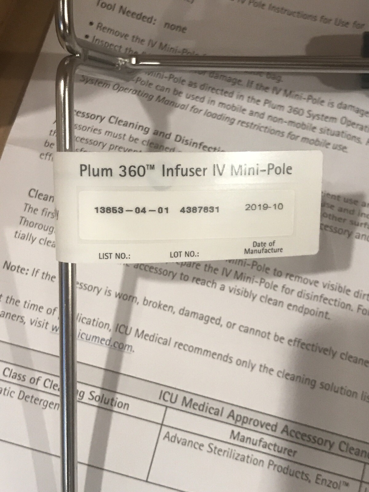 ICU Medical Plum 360 Mini-IV Pole New | eBay