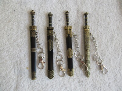 Anime miniature Chinese style Swords black/gold keychain 4pcs set ...