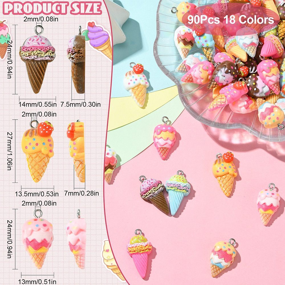 90pcs Resin Ice Cream Charms Imitation Sweet Food Charms for Jewelry ...