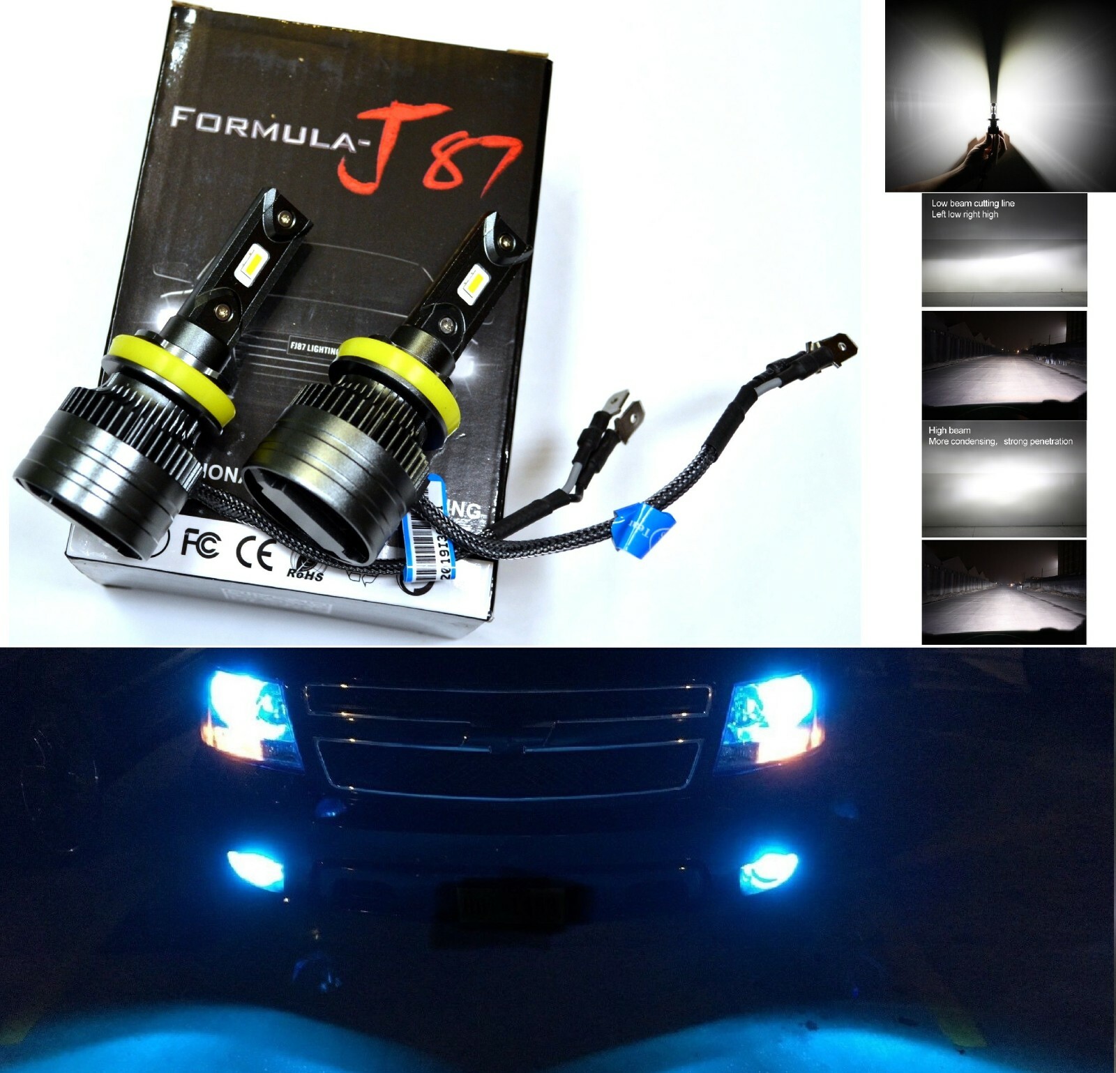 LED Kit G8 100W H9B 8000K Icy Blue Two Bulbs Head Light High Beam ...