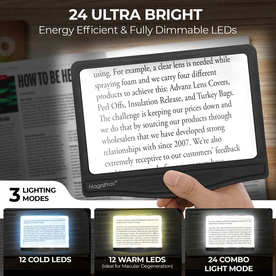 5X LED Page Magnifier with Detachable HandsFree Stand for Reading Fine ...