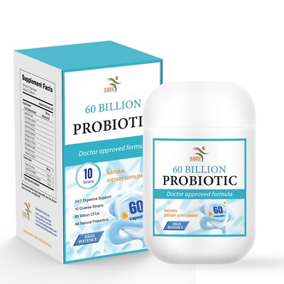 60 Billion Probiotic 60 Capsules Prebiotics Blend Support Gut ...