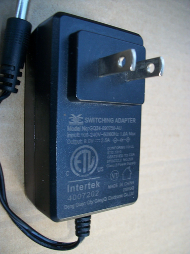 3YE Switching Power Supply Adapter CBL 9V 2.5A Intertek Model No. GQ24 ...