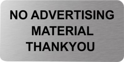 NO ADVERTISING MATERIAL DOOR SIGN - NO JUNK MAIL SIGN DOOR NOTICE ...