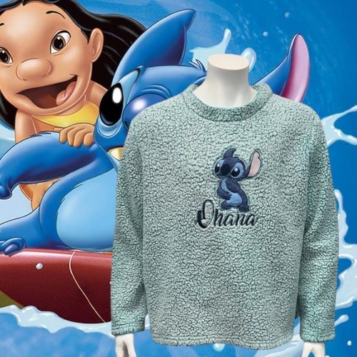 Disney Lilo & Stitch Ohana Family Green Blue Pullover Faux Fur ...