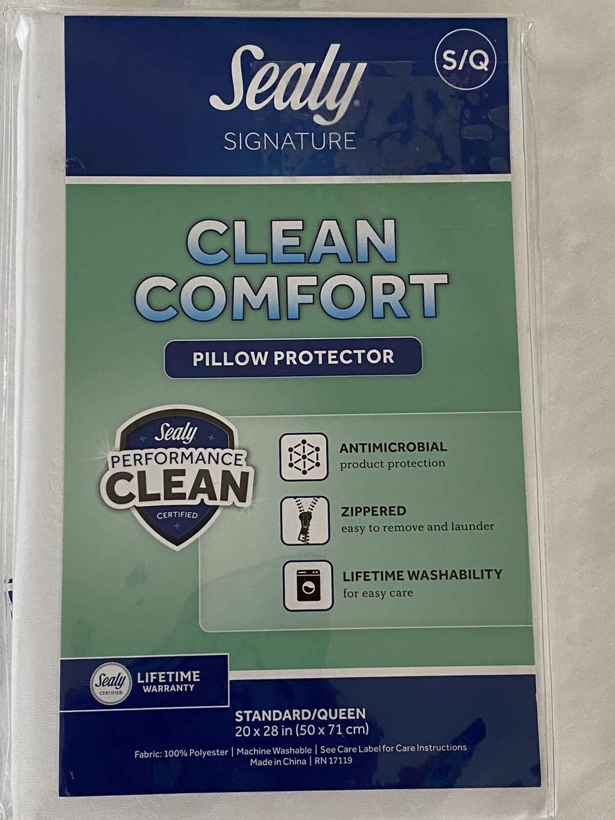 Sealy Signature Clean Comfort Zippered Anitmicrobial Pillow Protector ...