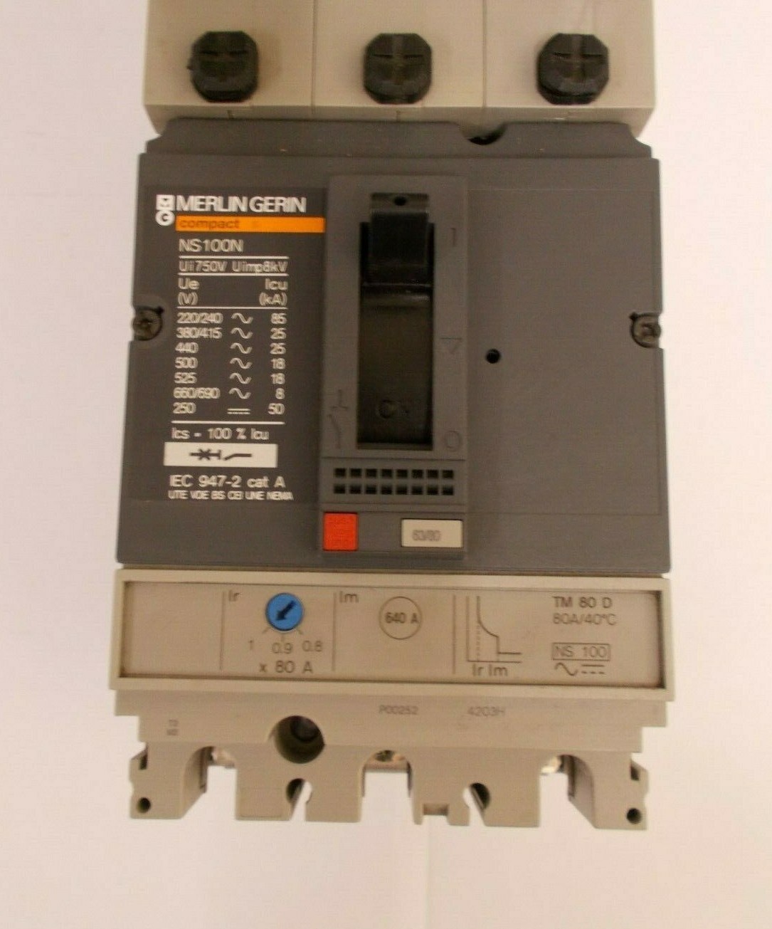 Merlin Gerin MCCB 80 Amp Triple Pole MCCB 80A NS100N TM80D MGP 080 3 ...