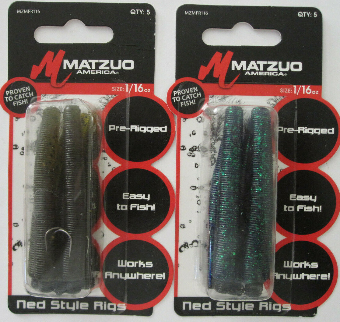 2 - MATZUO Ned Style Rigs - 5/Pk - 1/16 oz. - Green Pumpkin & Black ...