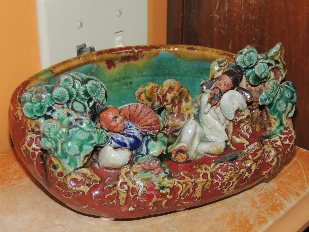 Chinese Mud Man Men pot 8"x6" oxblood Sumida Gawa style bonsai Mudman ...