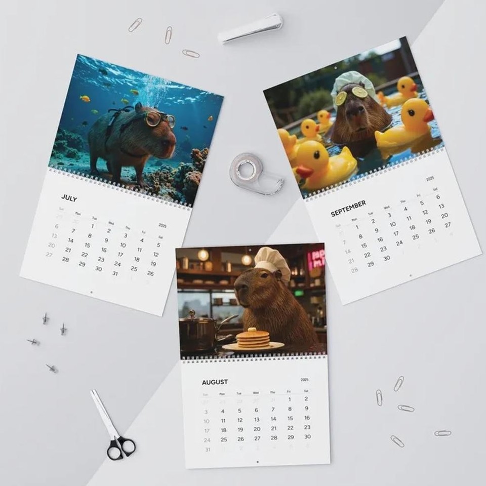 2025 Capybara-Wandkalender, 12-Monats-Capybara-Wandkalenderplaner ...