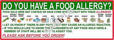 FOOD SAFETY HYGIENE ALLERGY ALLERGEN POSTER SIGN 3 SIZES RESTAURANT ...