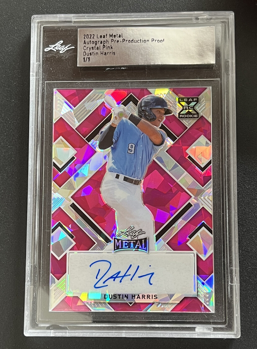 2022 Leaf Metal Pre-Production Proof Crystal Pink Dustin Harris Auto 1/ ...