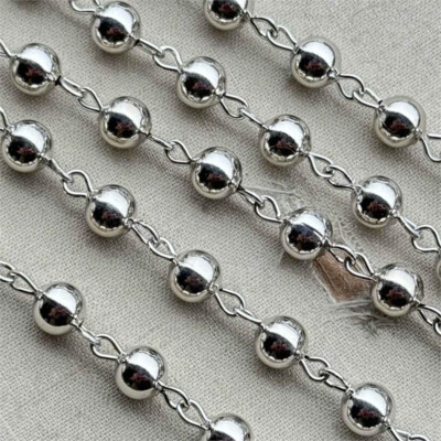 Round Ball Chain Beaded Rosary Silver Eyepin Chain 6mm 2ft Per Pkg | eBay