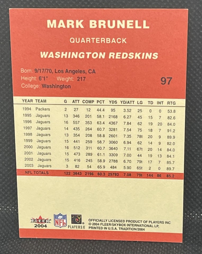Mark Brunell 2004 Fleer Tradition #97 Washington Redskins | eBay